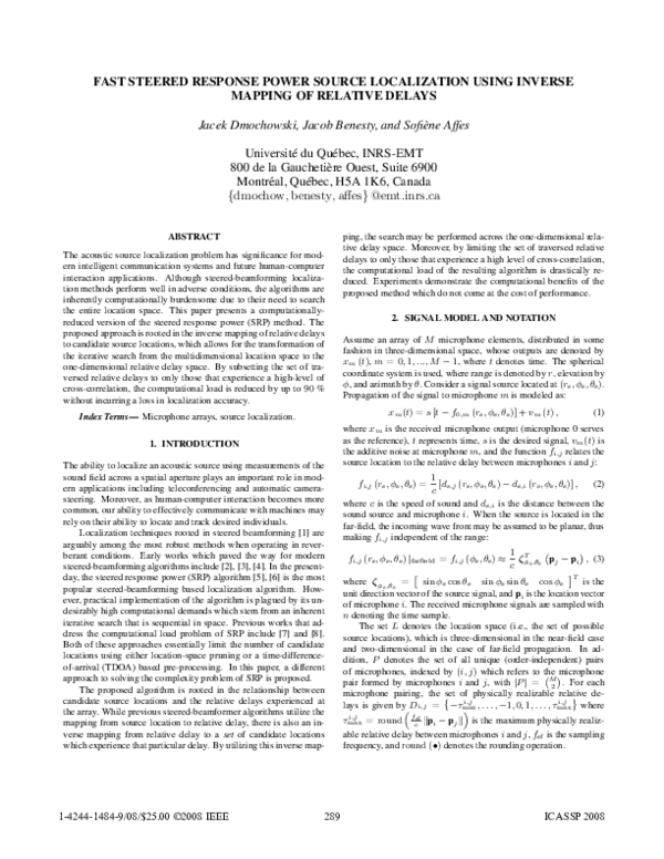 (PDF) Fast steered response power source localization using inverse mapping of relative delays ...