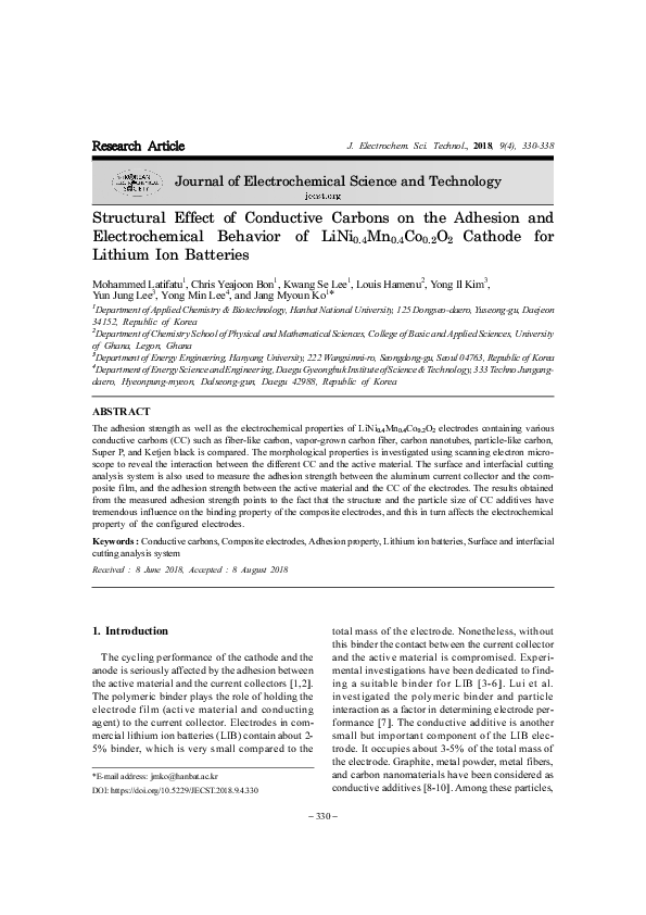 (PDF) Structural Effect of Conductive Carbons on the Adhesion and Electrochemical Behavior of ...