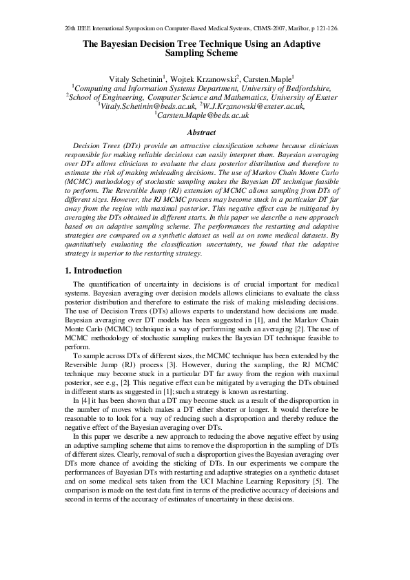 Pdf The Bayesian Decision Tree Technique Using An Adaptive Sampling Scheme Wojtek Krzanowski