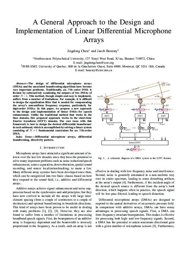(PDF) A general approach to the design and implementation of linear differential microphone arrays