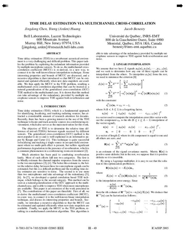 (PDF) Time Delay Estimation via Multichannel Cross-Correlation