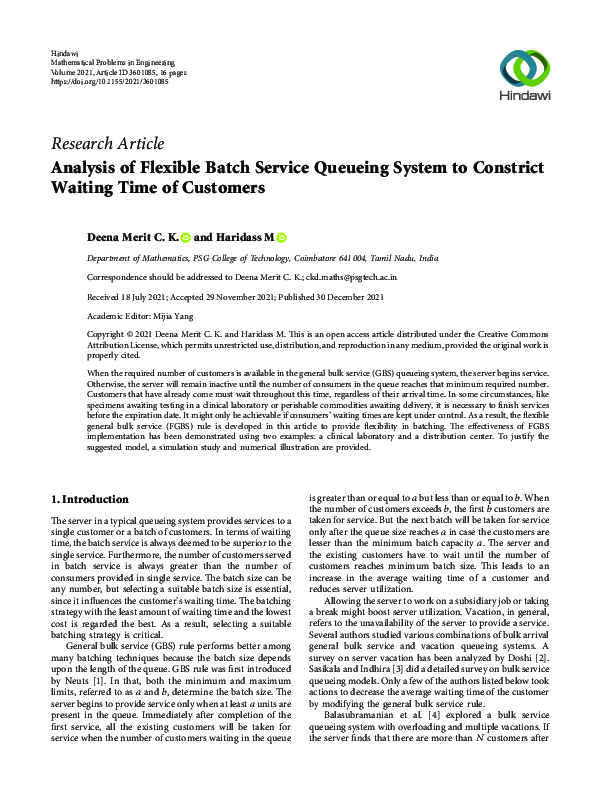 Pdf Analysis Of Flexible Batch Service Queueing System To Constrict 4136