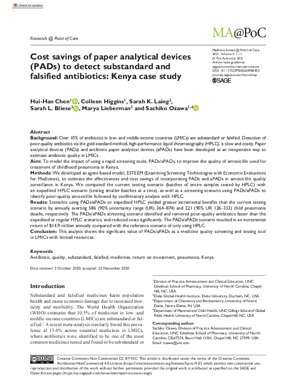 (PDF) Cost savings of paper analytical devices (PADs) to detect ...