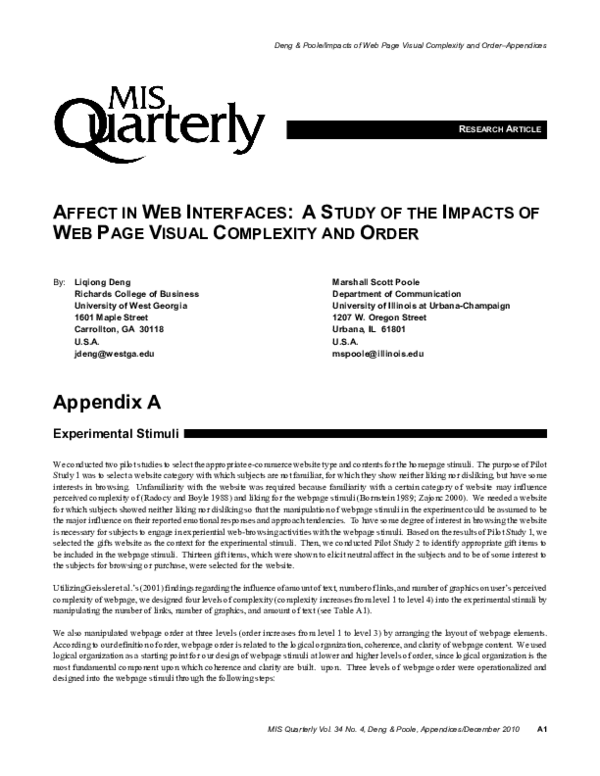 (PDF) Affect in Web Interfaces: A Study of the Impacts of Web Page Visual Complexity and Order