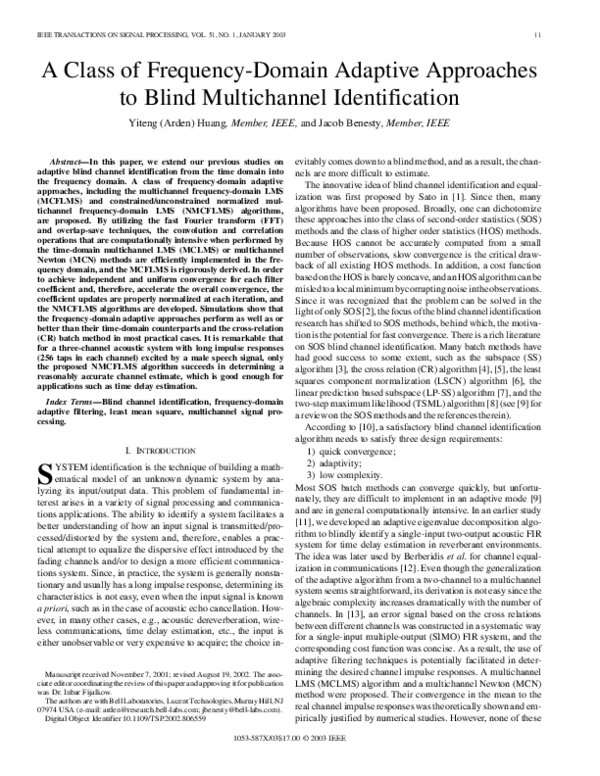 (PDF) A class of frequency-domain adaptive approaches to blind multichannel identification