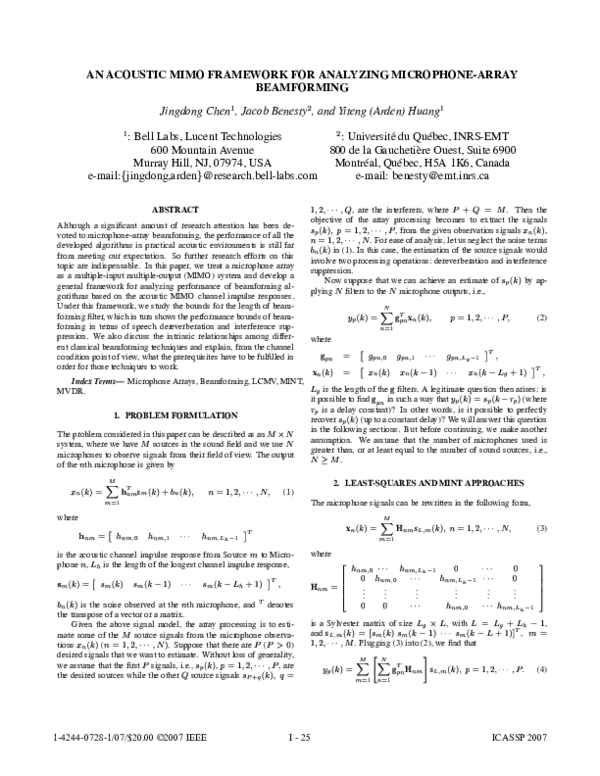 Pdf An Acoustic Mimo Framework For Analyzing Microphone Array Beamforming