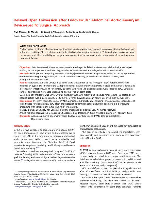 (PDF) Delayed Open Conversion after Endovascular Abdominal Aortic ...
