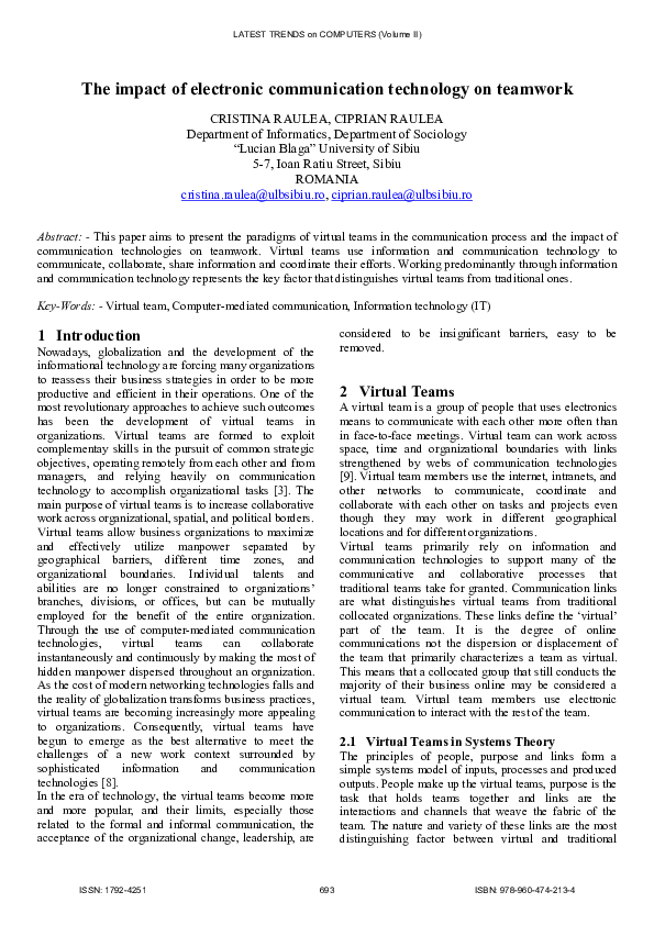 (PDF) The impact of electronic communication technology on teamwork
