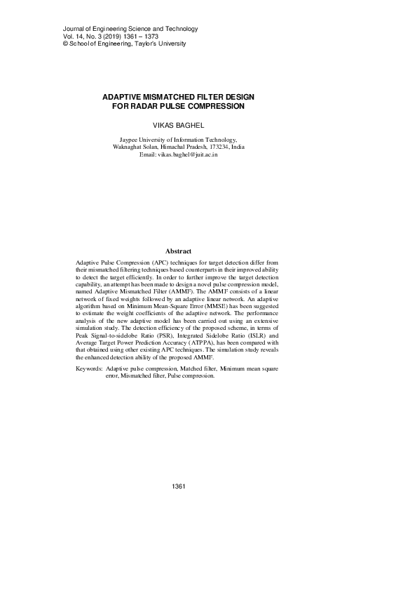 (PDF) Adaptive Mismatched Filter Design for Radar Pulse Compression