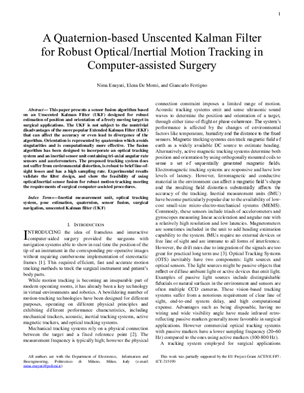 (PDF) A Quaternion-Based Unscented Kalman Filter for Robust Optical ...