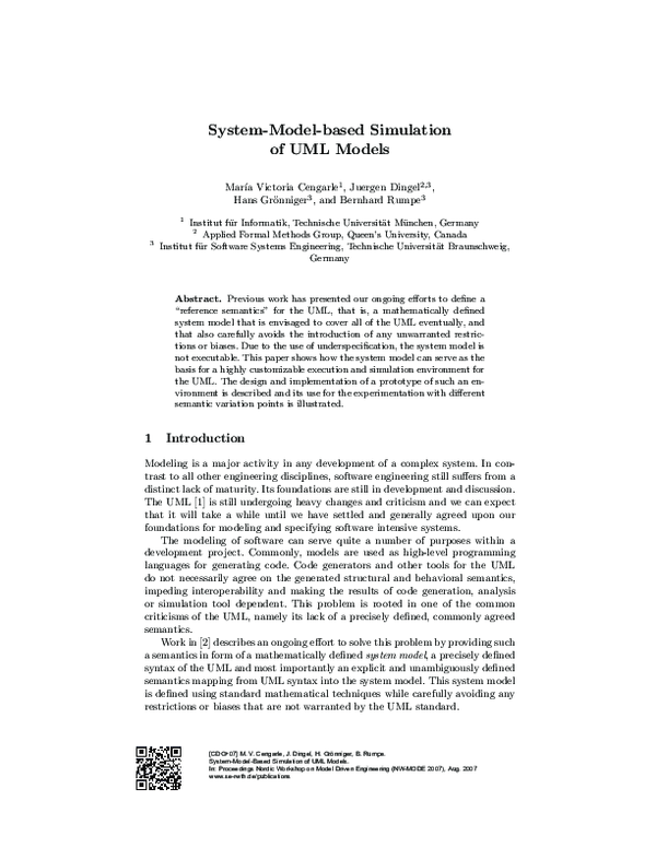 Pdf System Model Based Simulation Of Uml Models
