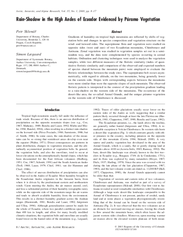 (PDF) Rain-Shadow in the High Andes of Ecuador Evidenced by Páramo ...