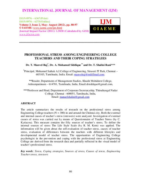 (PDF) Professional Stress Among Engineering CollegeTeachers and Their ...