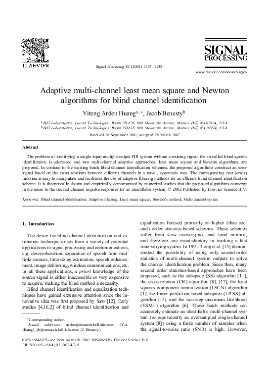 (PDF) Adaptive multi-channel least mean square and Newton algorithms for blind channel ...