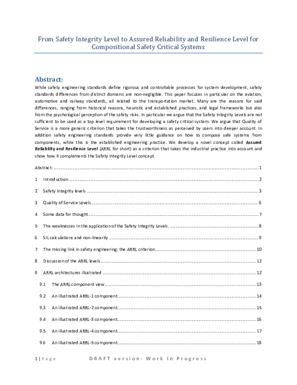 (PDF) From Safety Integrity Level to Assured Reliability and Resilience ...