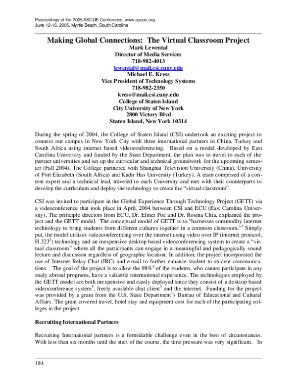 (PDF) Making global connections: The virtual classroom project