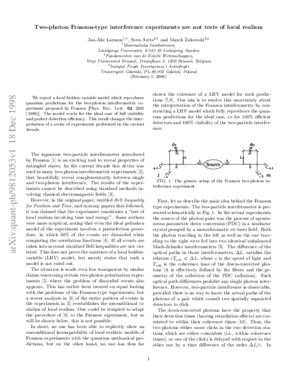 (PDF) Two-photon Franson-type interference experiments are not tests of ...