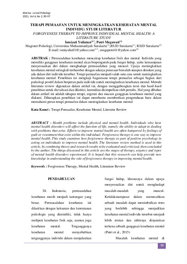 (PDF) Terapi Pemaafan Untuk Meningkatkan Kesehatan Mental Individu ...