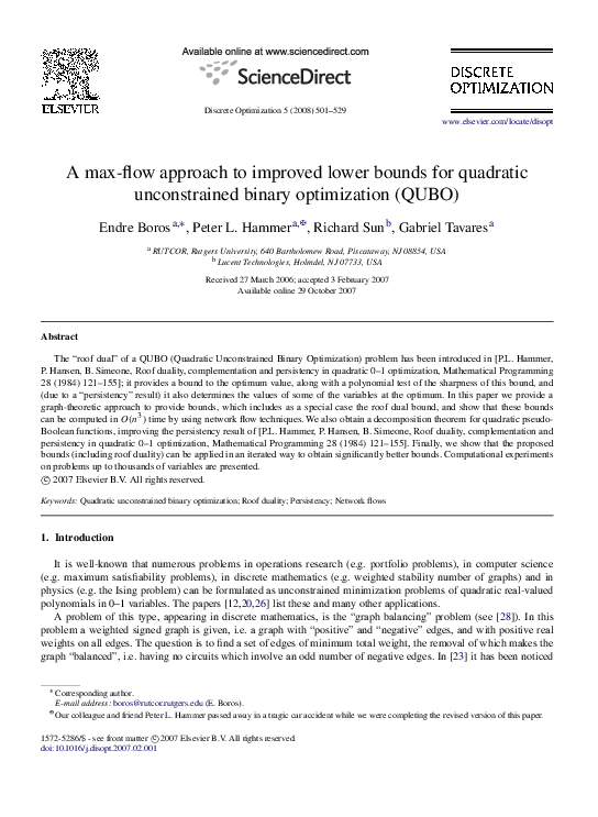 (PDF) A max-flow approach to improved lower bounds for quadratic unconstrained binary ...