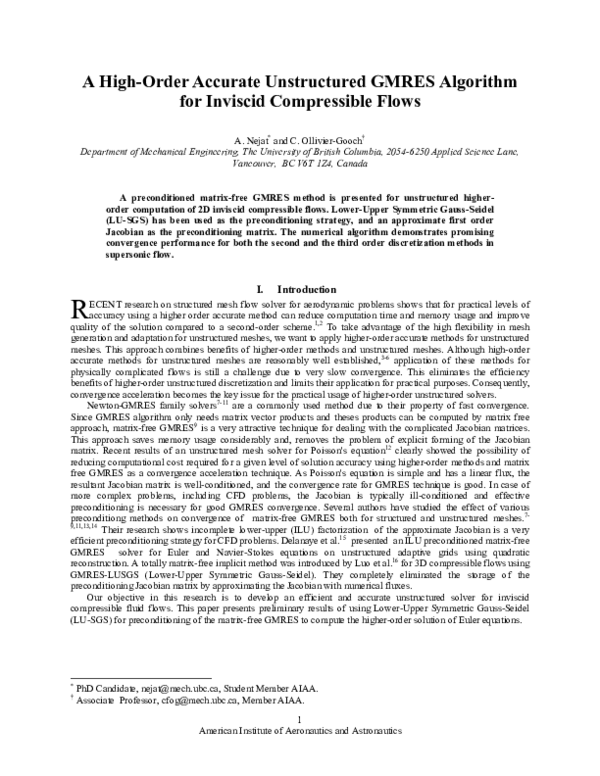 (PDF) A High-Order Accurate Unstructured GMRES Algorithm for Inviscid Compressible Flows