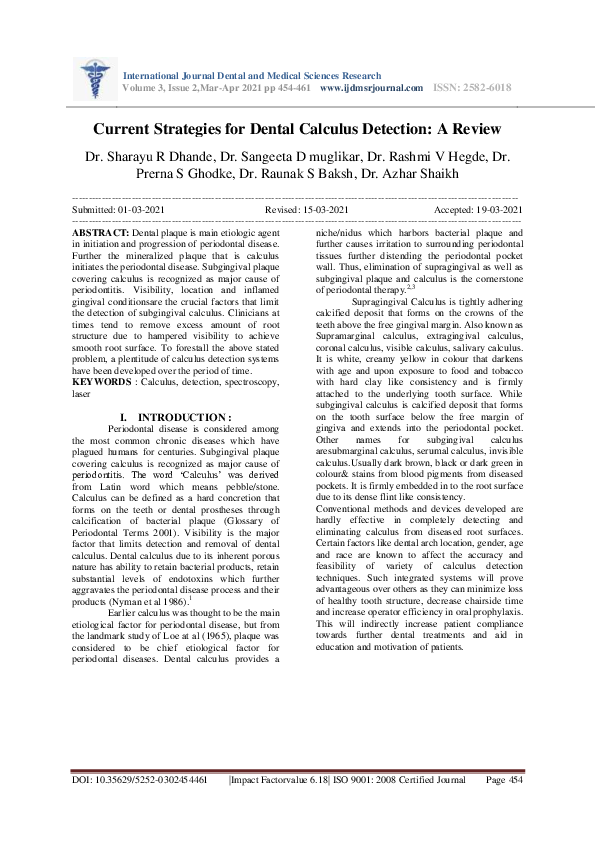 (PDF) ARTICLE-Current Strategies for Dental Calculus Detection A Review