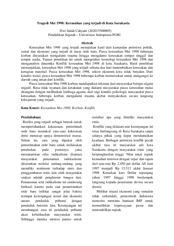 (PDF) Tragedi Mei 1998 Kerusuhan yang terjadi di Kota Surakarta (PDF) Tragedi Mei 1998 Kerusuhan yang terjadi di Kota Surakarta
