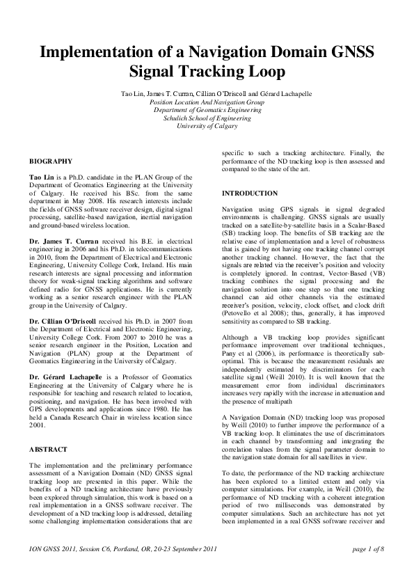 (PDF) Implementation of a Navigation Domain GNSS Signal Tracking Loop