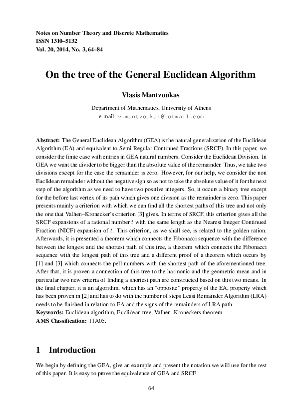 (PDF) On the tree of the General Euclidean Algorithm