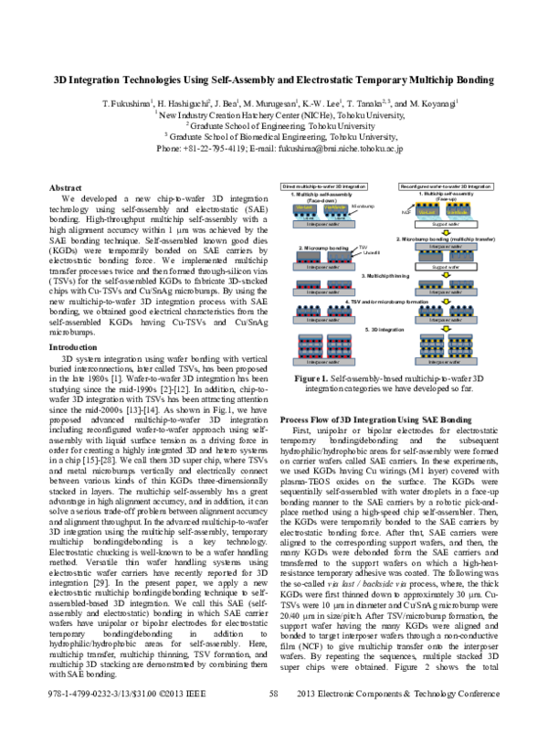Pdf 3d Integration Technologies Using Self Assembly And Electrostatic Temporary Multichip Bonding