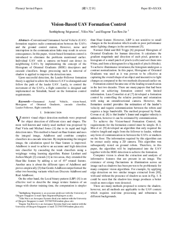 Pdf Vision Based Uav Formation Control