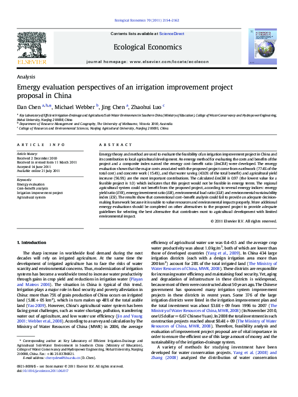 (PDF) Emergy evaluation perspectives of an irrigation improvement ...