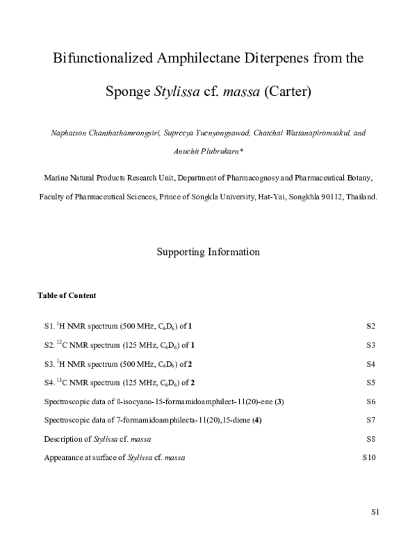 (PDF) Bifunctionalized Amphilectane Diterpenes from the Sponge Stylissa ...