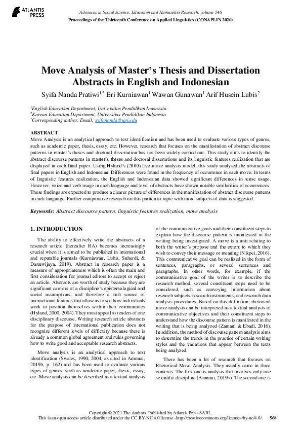 (PDF) Move Analysis of Master’s Thesis and Dissertation Abstracts in English and Indonesian