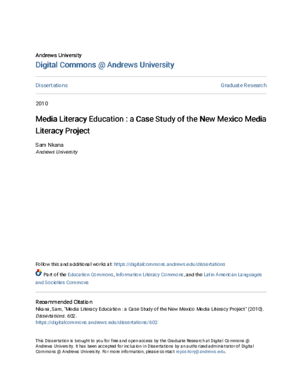 (PDF) Media Literacy Education : a Case Study of the New Mexico Media ...