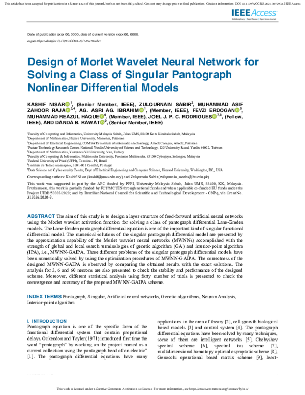 (PDF) Design of Morlet Wavelet Neural Network for Solving a Class of Singular Pantograph ...