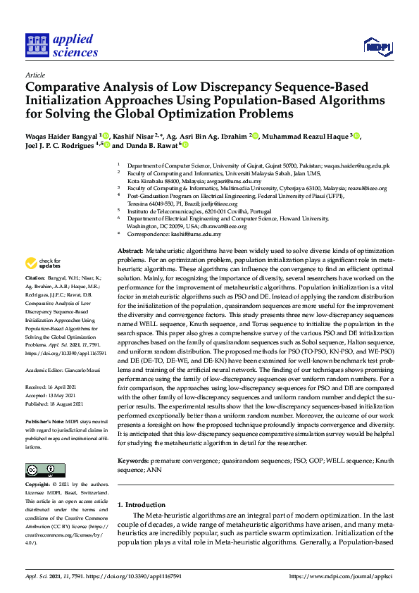 Pdf Low Discrepancy Sequences For Population Initialization In Metaheuristics