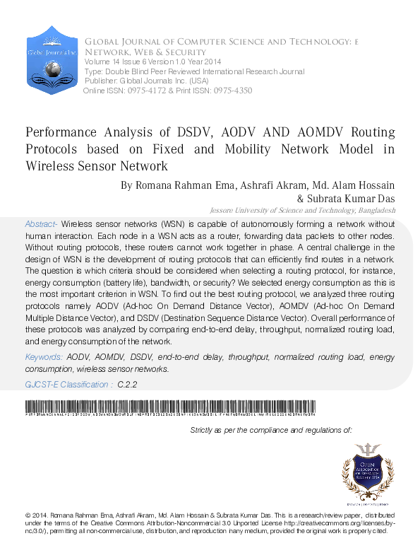 Pdf Performance Analysis Of Dsdv Aodv And Aomdv Routing Protocols