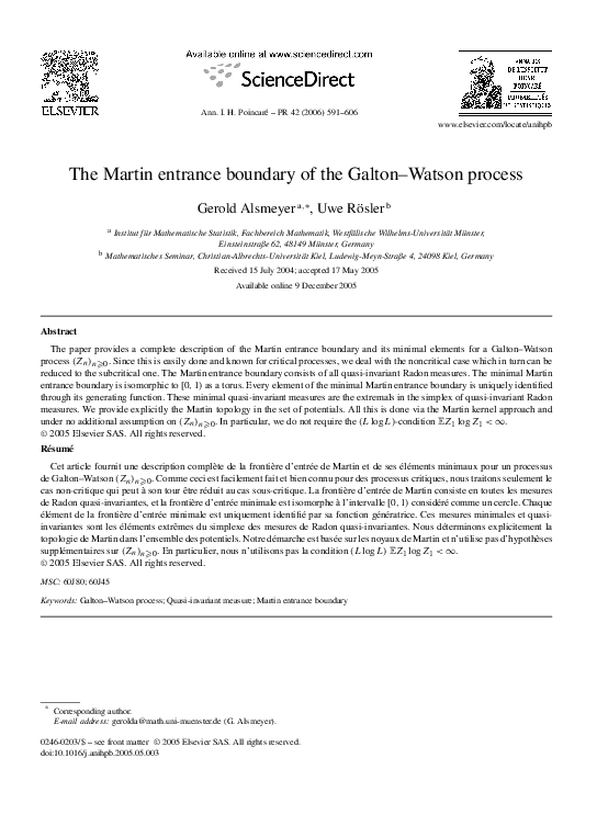 (PDF) The Martin entrance boundary of the Galton–Watson process