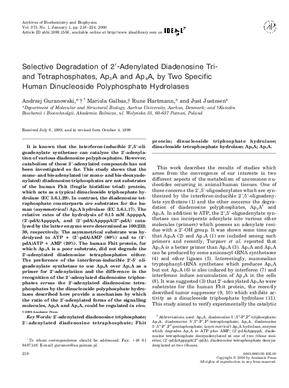 (PDF) Selective Degradation of 2′-Adenylated Diadenosine Tri- and ...