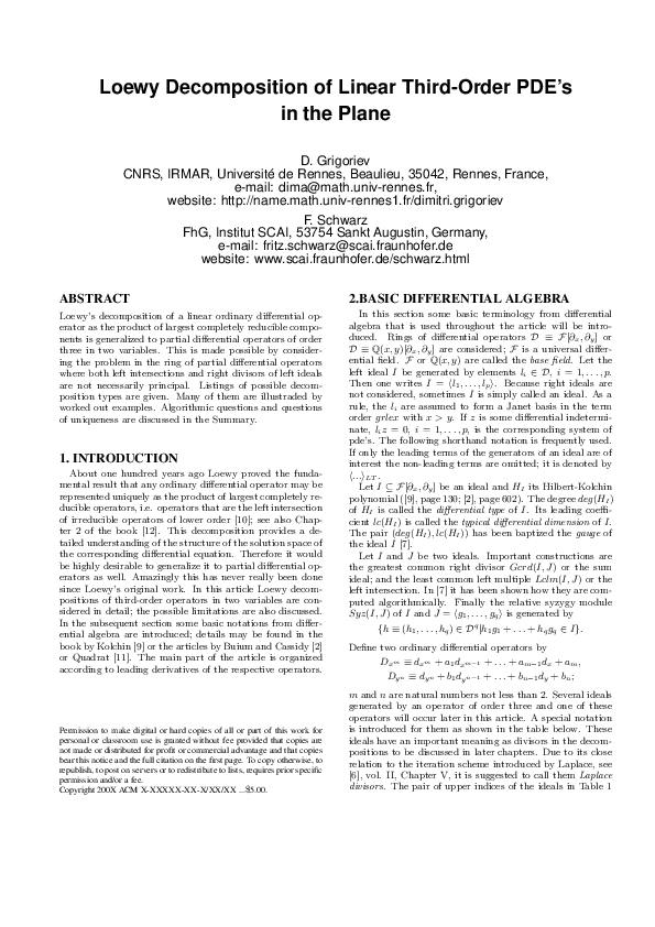 (PDF) Loewy Decomposition of Third-Order PDEs in Two Variables