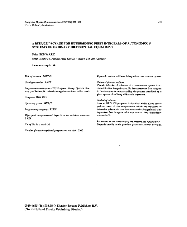 (PDF) A reduce package for determining first integrals of autonomous systems of ordinary ...
