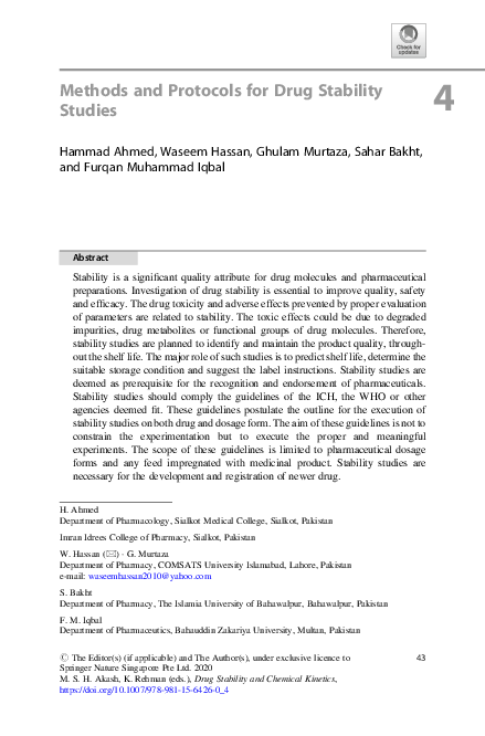 (PDF) Methods and Protocols for Drug Stability Studies