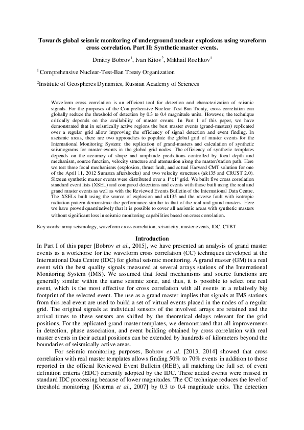 (PDF) Towards global seismic monitoring of underground nuclear explosions using waveform cross ...