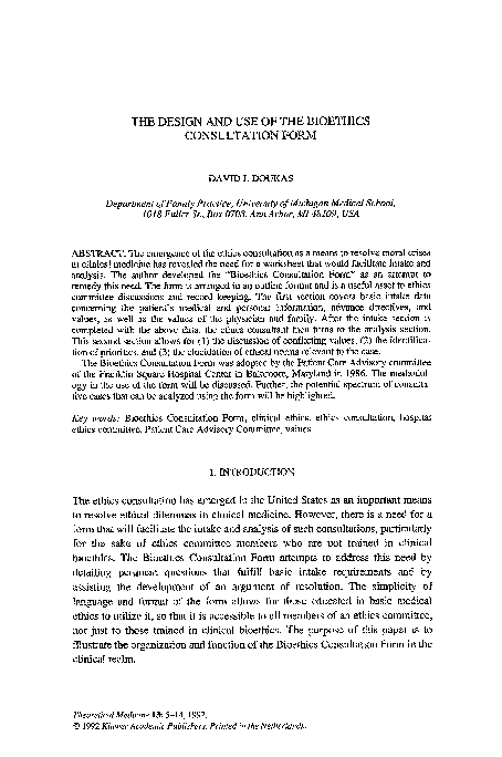 (PDF) The design and use of the bioethics consultation form