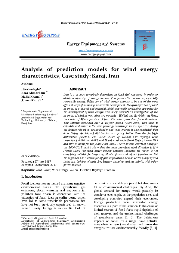 (PDF) Energy Equipment and Systems Analysis of prediction models for ...