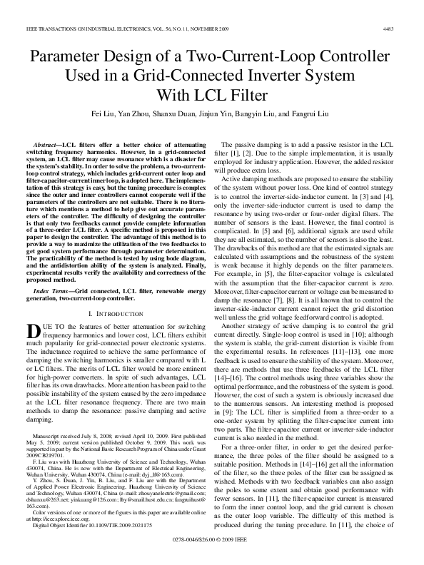 Pdf Parameter Design Of A Two Current Loop Controller Used In A Grid