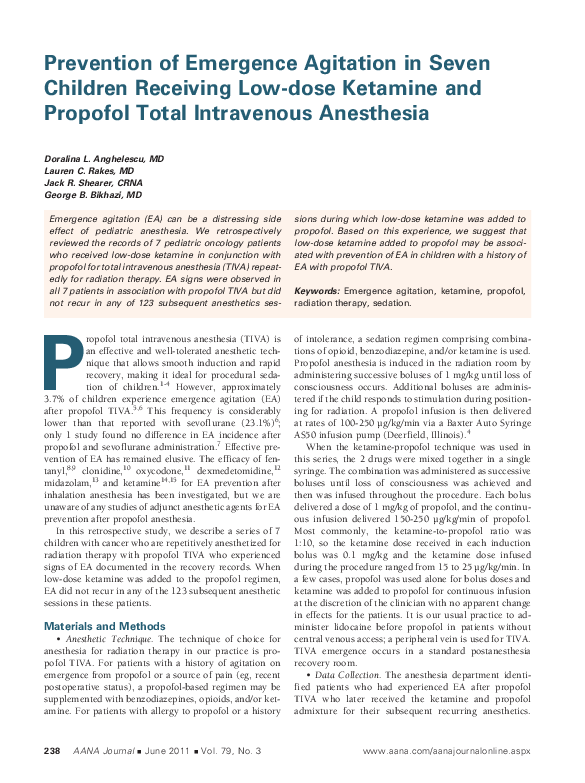 (PDF) Prevention of emergence agitation in seven children receiving low ...