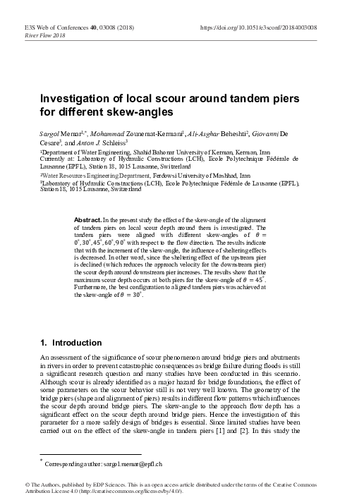 (PDF) Investigation of local scour around tandem piers for different ...