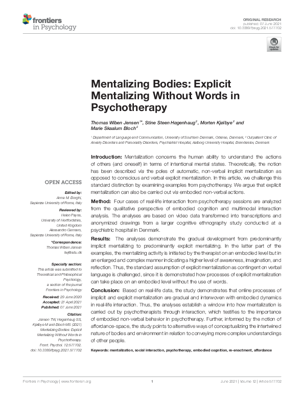 (PDF) Mentalizing Bodies: Explicit Mentalizing Without Words in ...