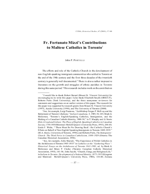 (PDF) Fr. Fortunato Mizzi's Contributions to Maltese Catholics in ...